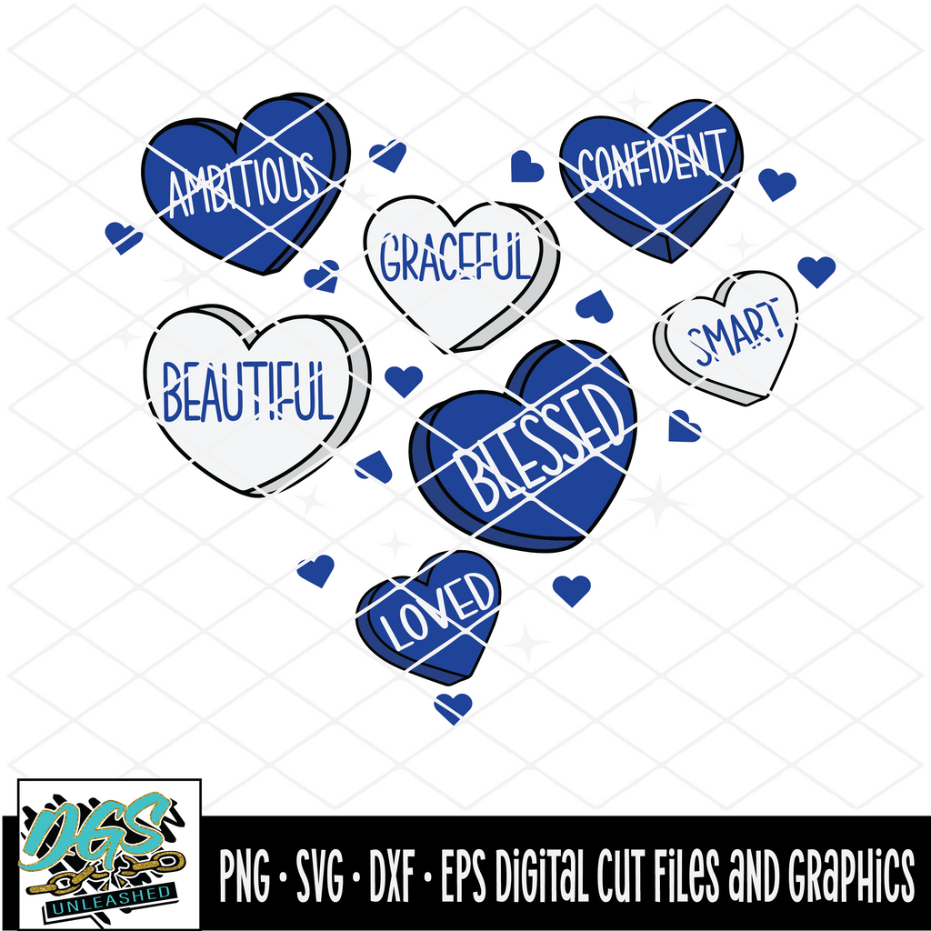 Candy Hearts Blue and White SVG, DXF, PNG, and EPS Digital Files – Da ...
