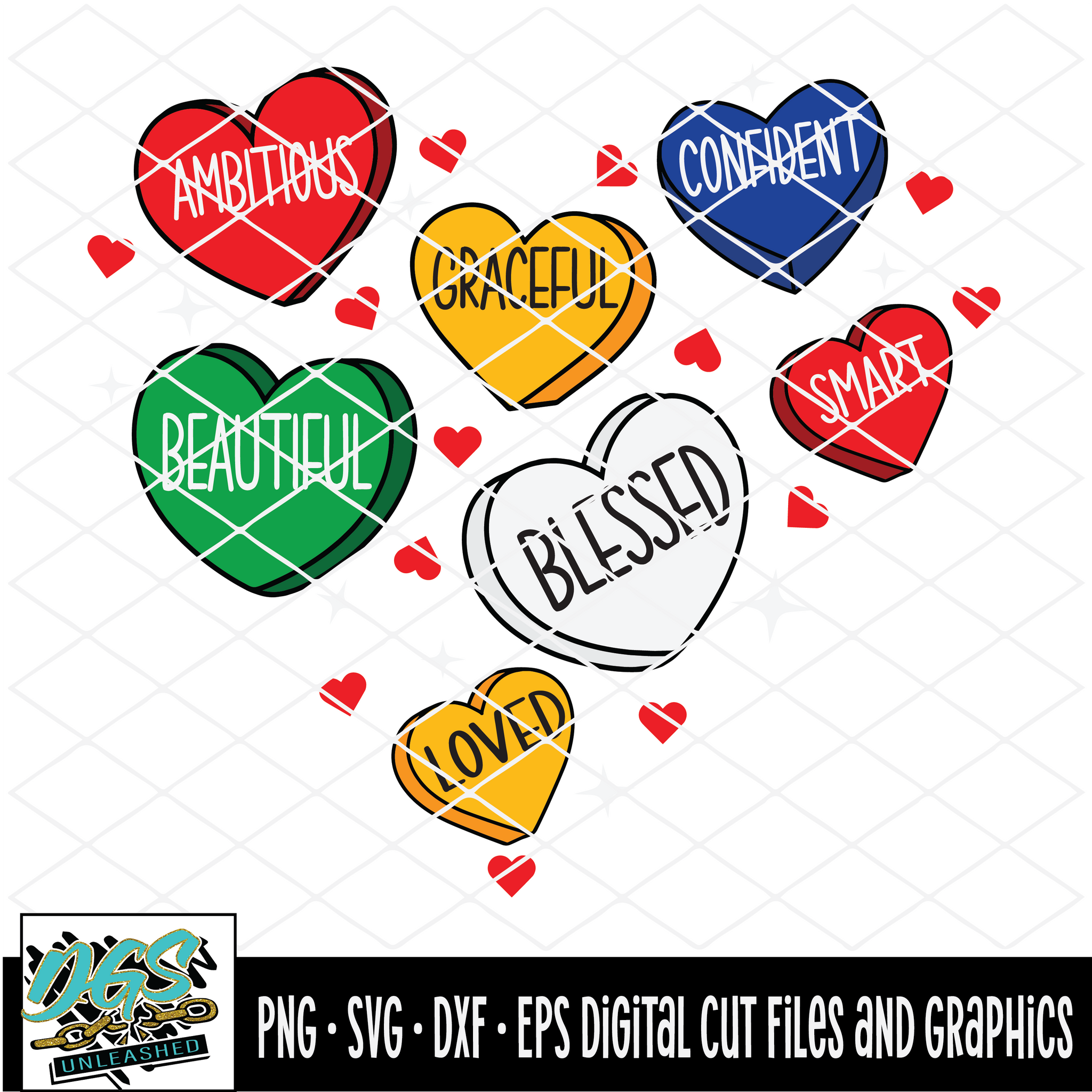 Candy Hearts Multi Color SVG, DXF, PNG, and EPS Digital Files – Da ...